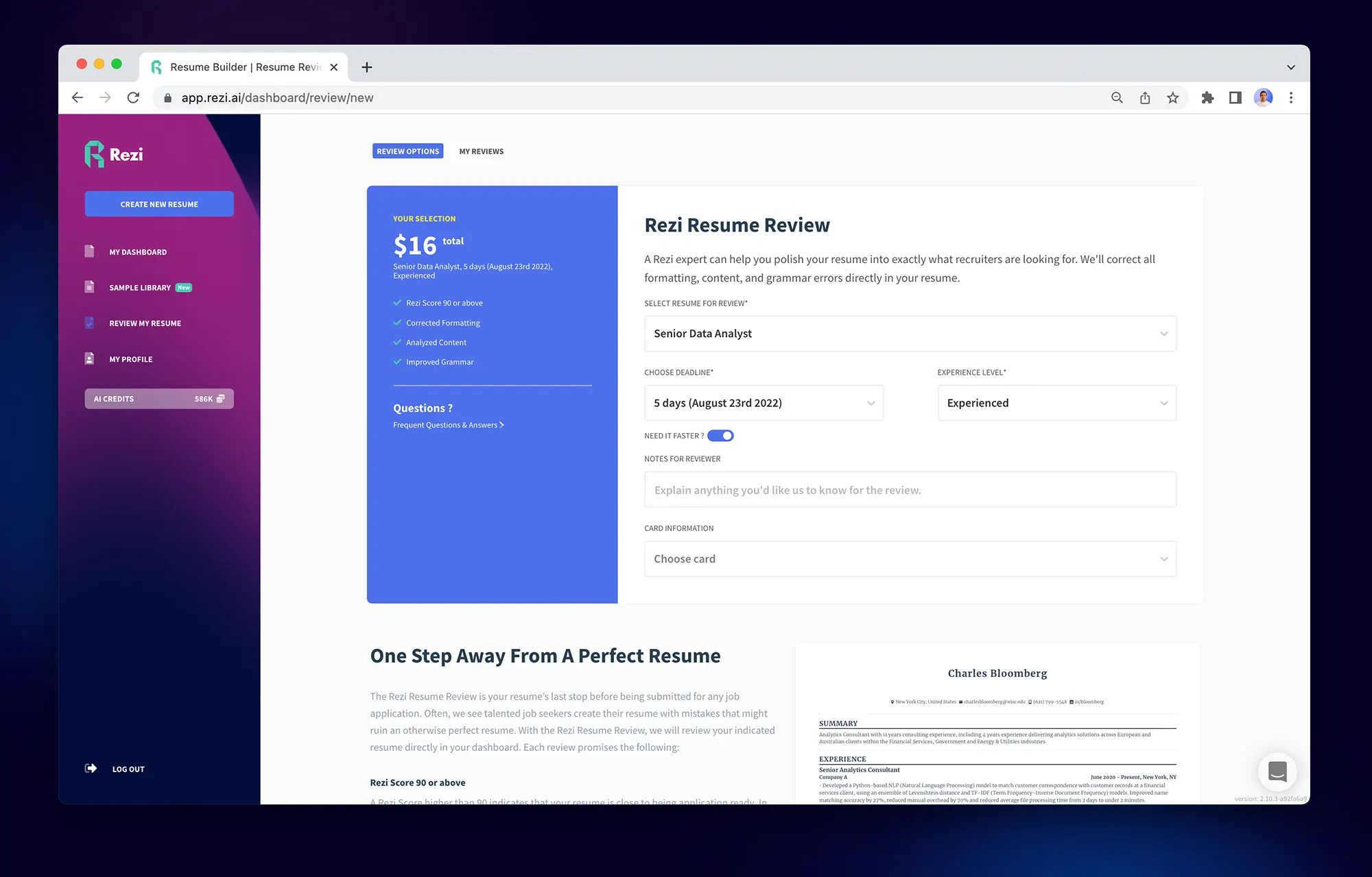 Rezi User Docs - Resume Review
